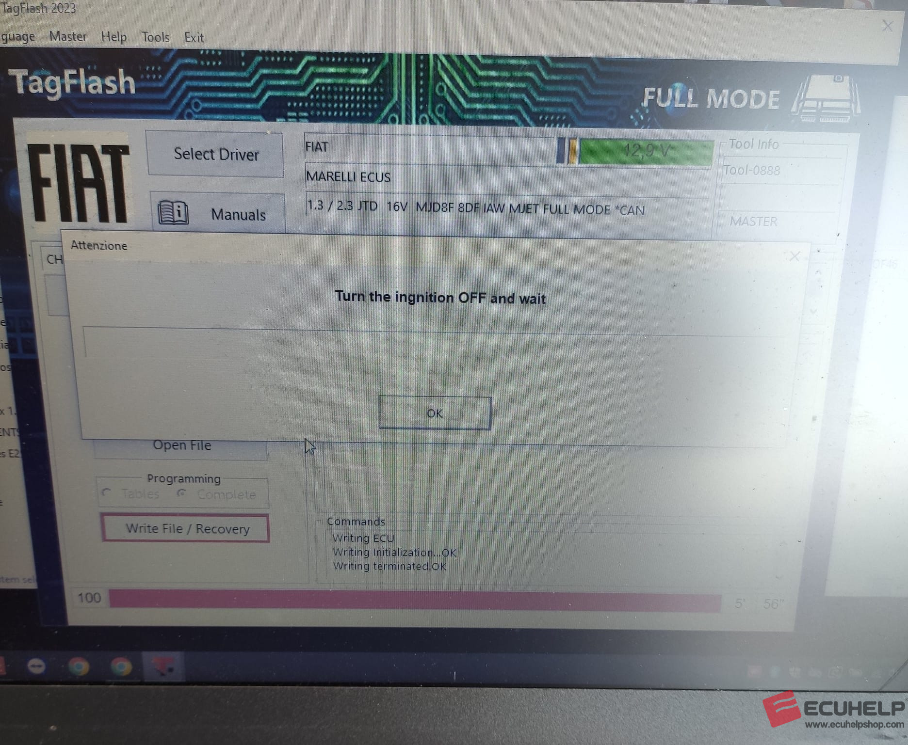 TagFlash Marelli MJD8F 8DF Fiat read write checksum Full mode