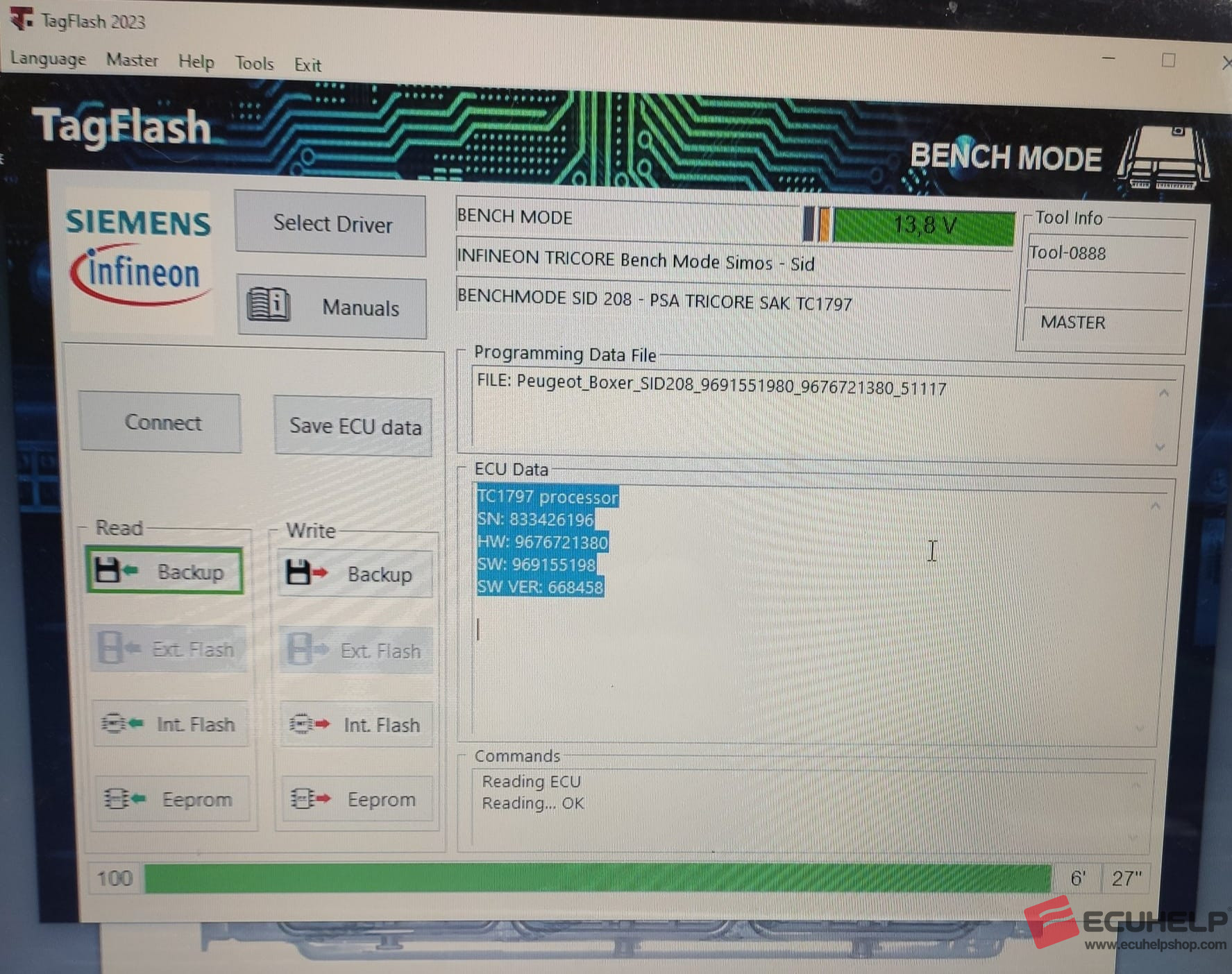 Programming PSA SID208 in Bench Mode with TagFlash