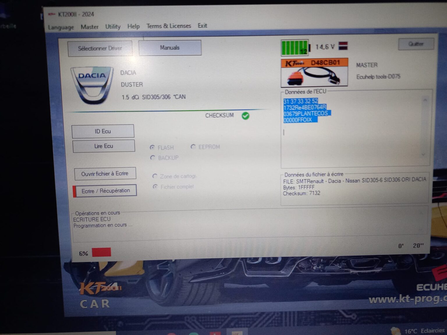 KT200II Read Write SID306 DACIA DUSTER via OBD