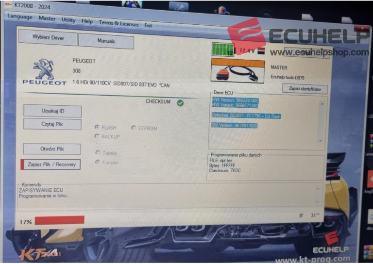 KT200II Read Write Sid807 tc1796 via OBD