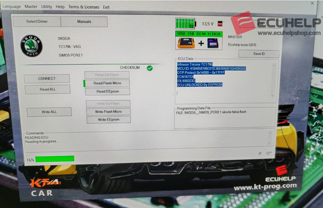 KT200II Read Write Skoda Fabia 1.6 tdi Simos PCR2.1 on Bench