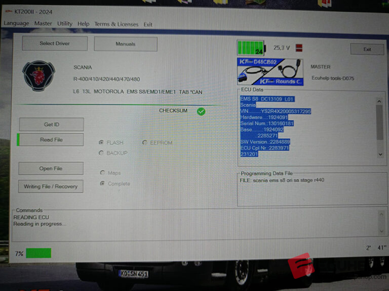 KT200II Reads & Writes Scania R440 EMS S8 (VR + Real File)